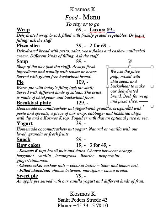 CLOSED: Kosmos K - Copenhagen Restaurant - HappyCow