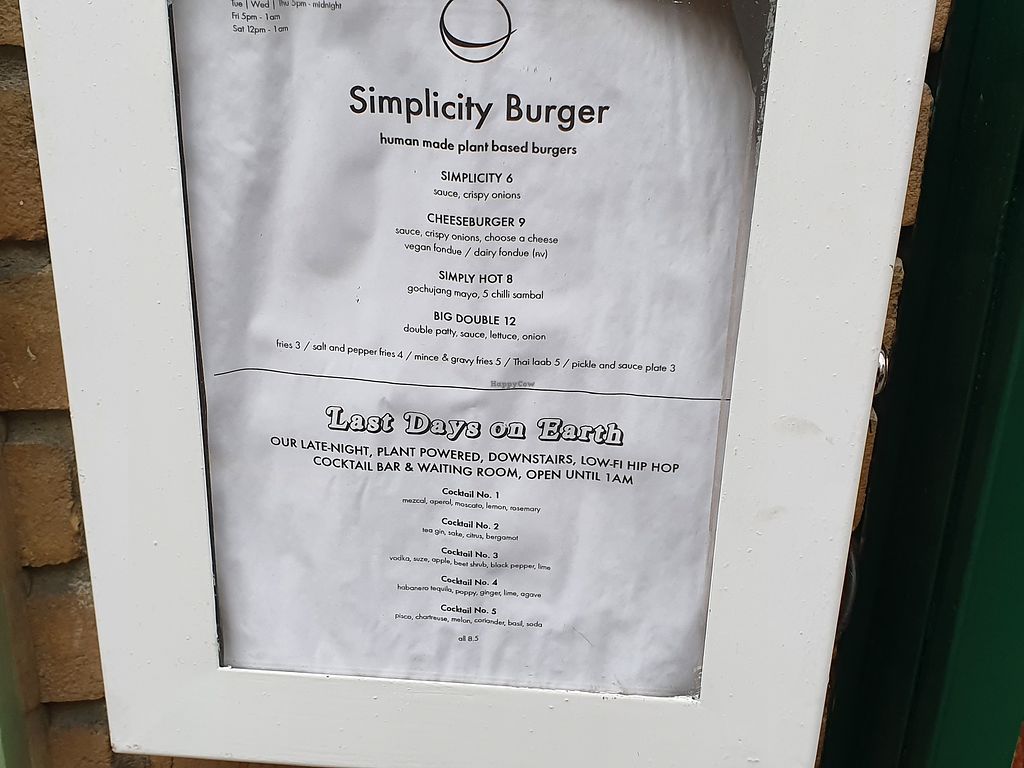 CLOSED: Simplicity Burger - East London Restaurant - HappyCow