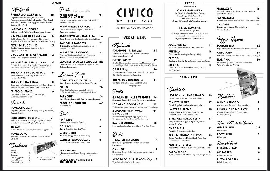 CLOSED: Civico by The Park - San Diego California Restaurant - HappyCow