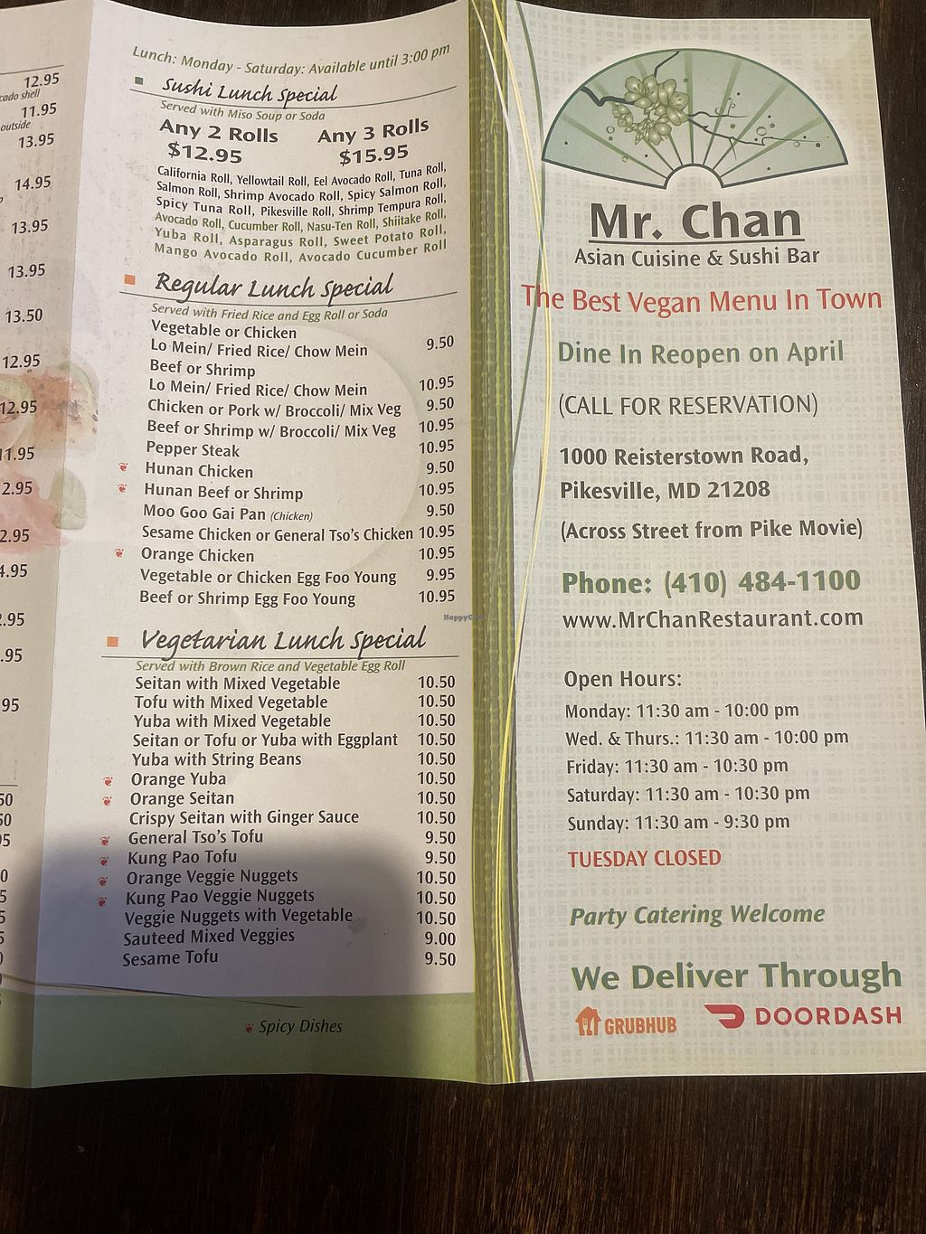 CLOSED: Mr. Chan - Pikesville Maryland Restaurant - HappyCow