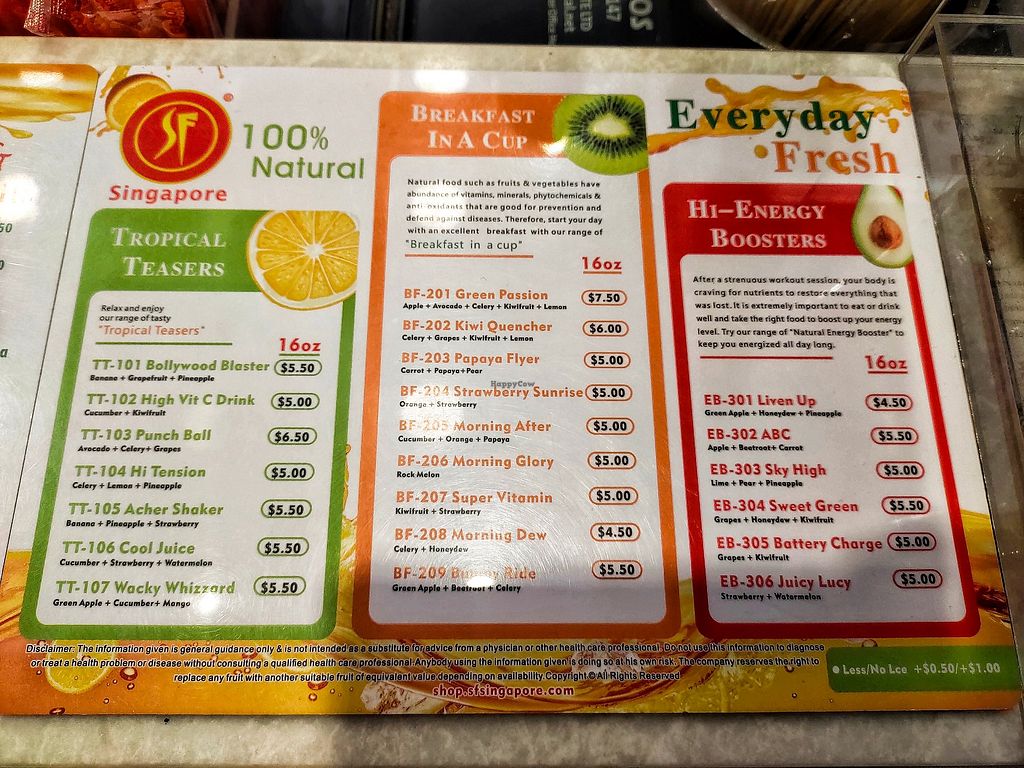 SF Fruits & Juices - Hillion Mall - West Singapore Juice Bar - HappyCow