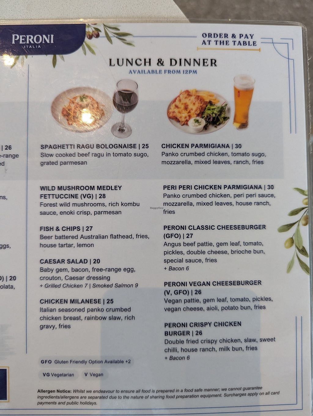 SYD - Peroni Bar - T1 - Mascot New South Wales Restaurant - HappyCow