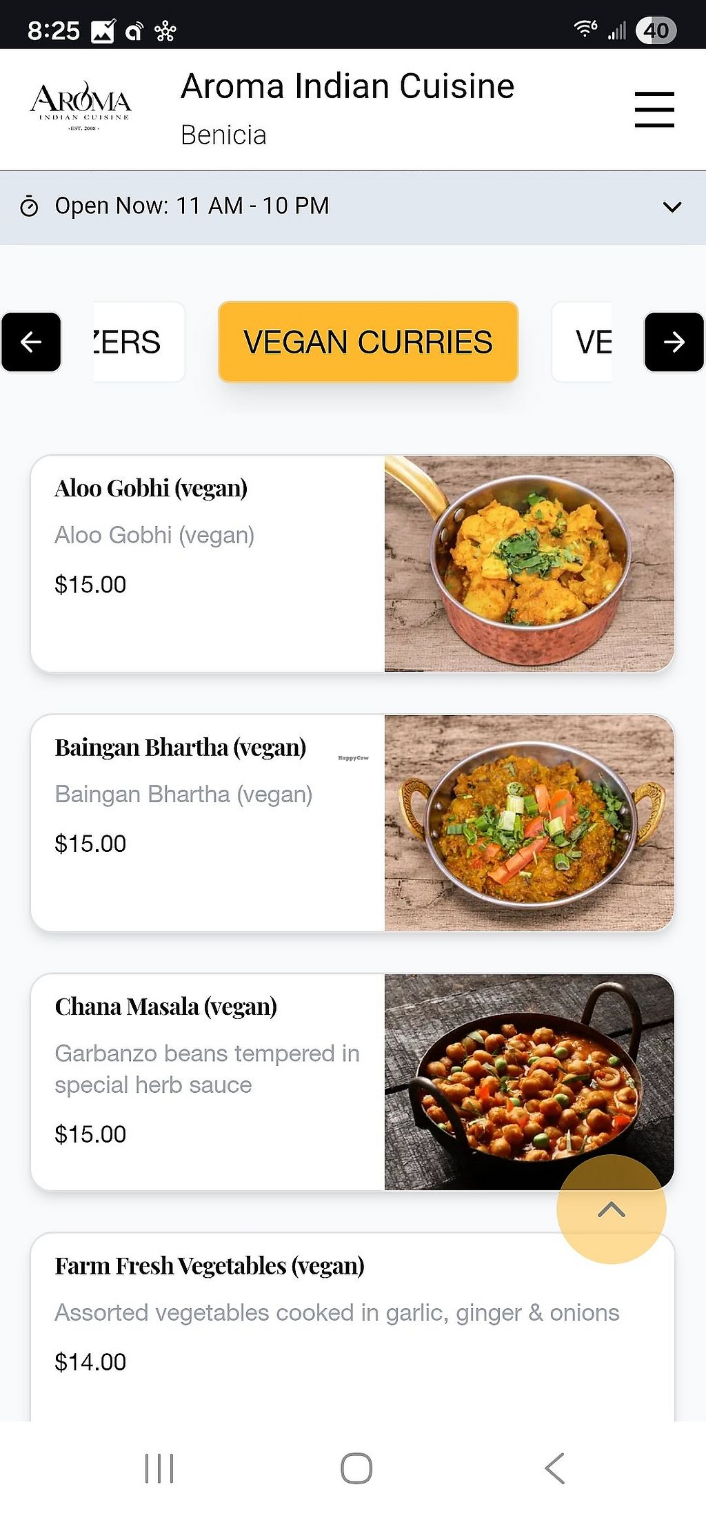 Aroma Indian Cuisine - Benicia California Restaurant - HappyCow
