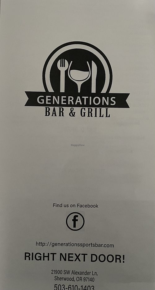 Generations Bar & Grill - Sherwood Oregon Restaurant - HappyCow