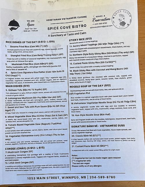 Spice Cove Bistro - Winnipeg Manitoba Restaurant - HappyCow